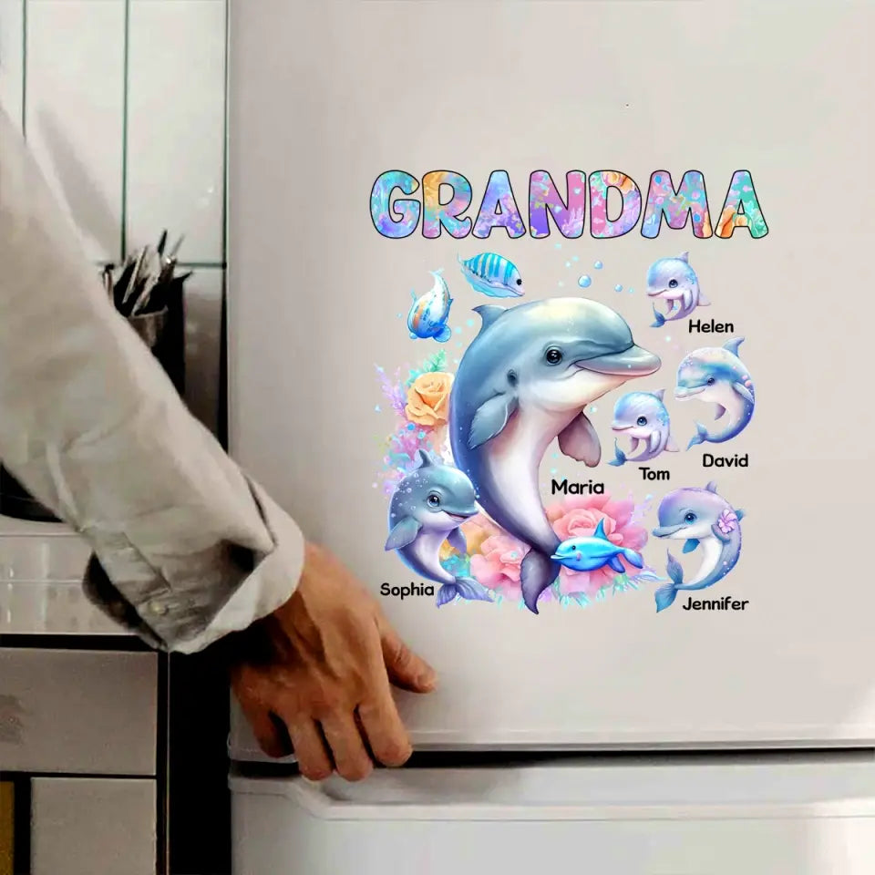 Personalized Grandma Dolphin with Kid Names Fridge Decal Printed PN233 ...